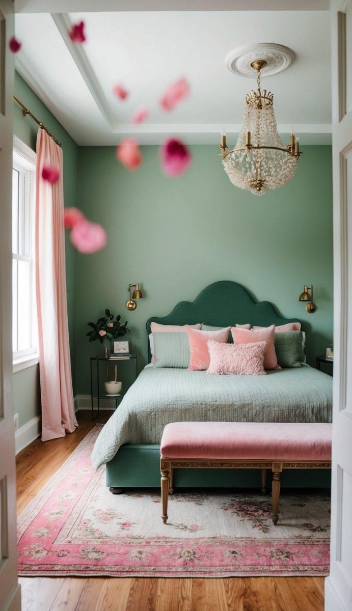 Sage Green And Light Pink Bedroom